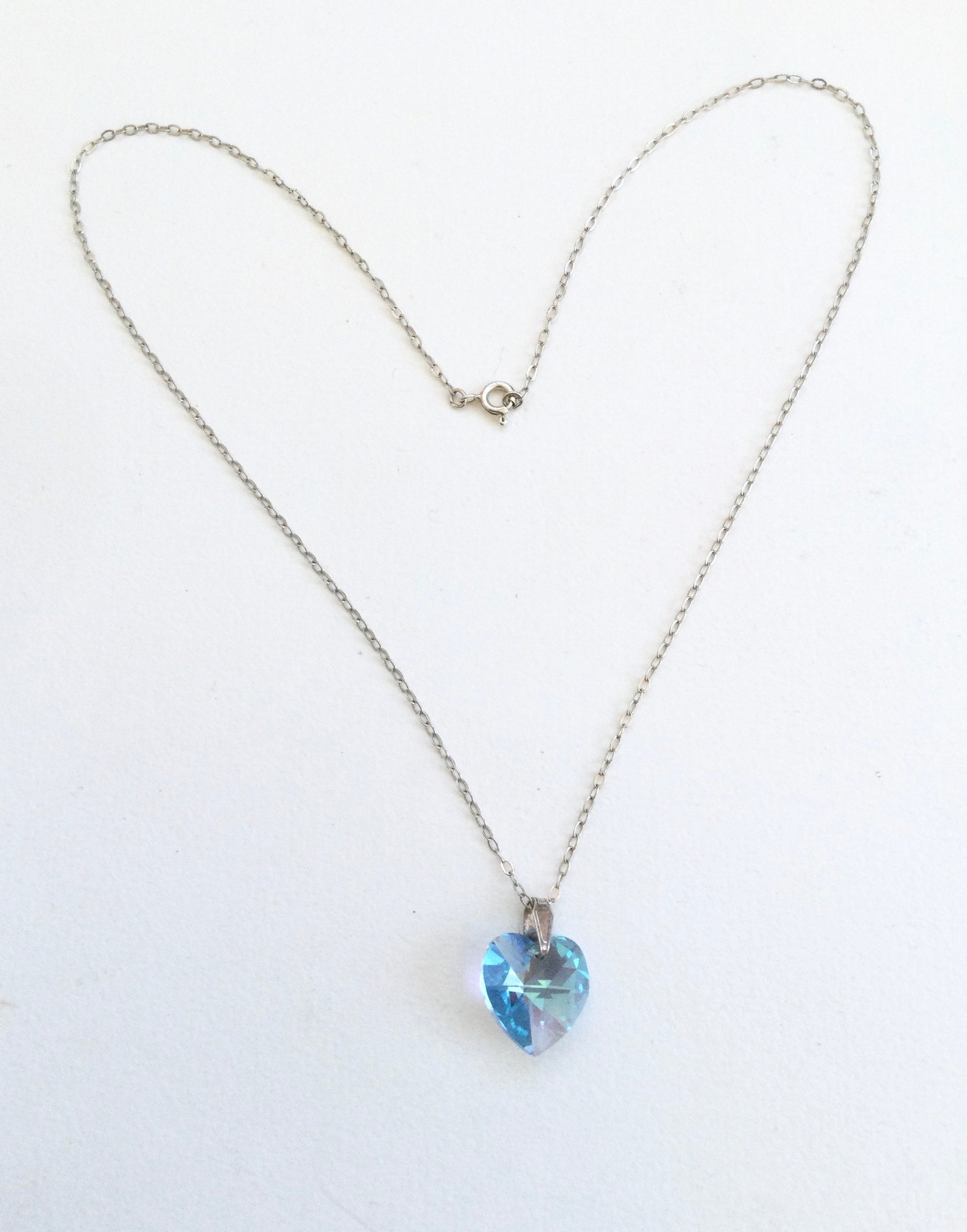 Blue Crystal Heart Necklace With Sterling Silver Chain - Etsy