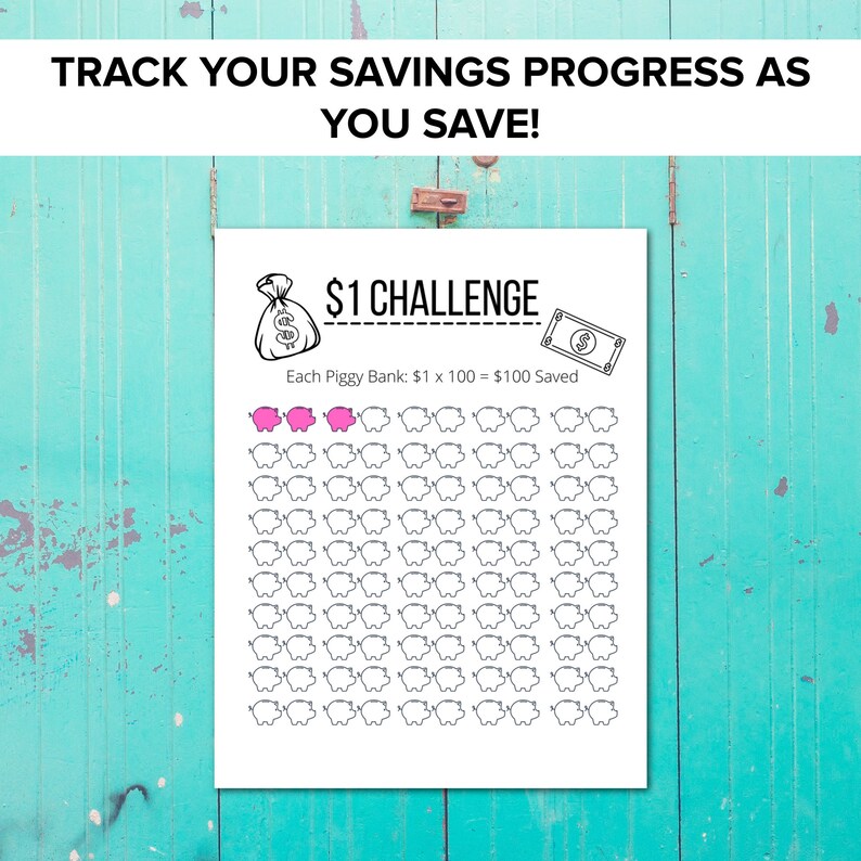 1 Challenge Savings Tracker, 1 Dollar Bill Challenge Tracker, Savings ...