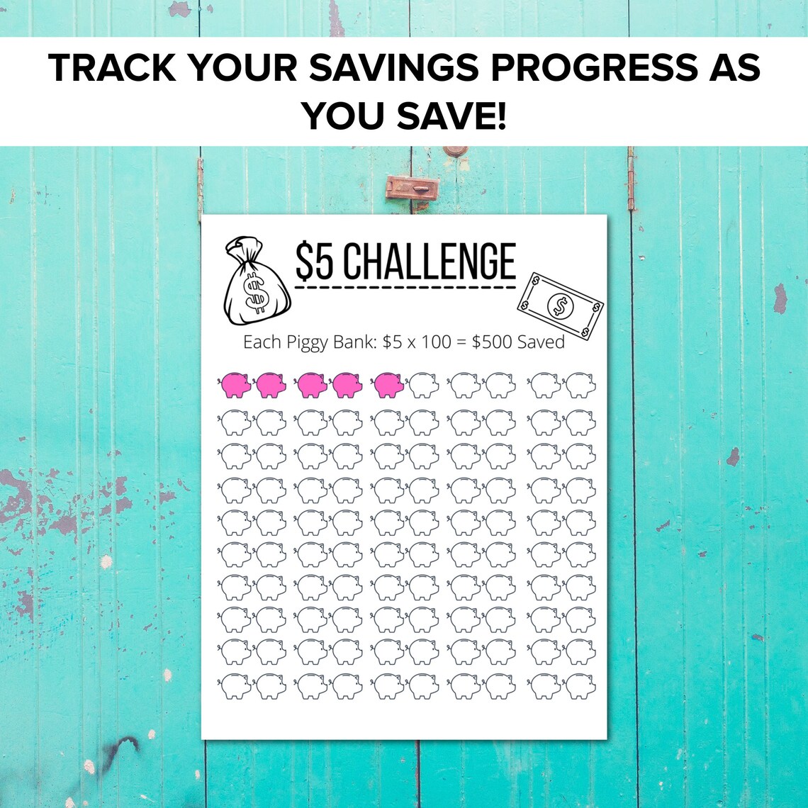 5 Challenge Savings Tracker, 5 Dollar Bill Challenge Tracker, Savings ...