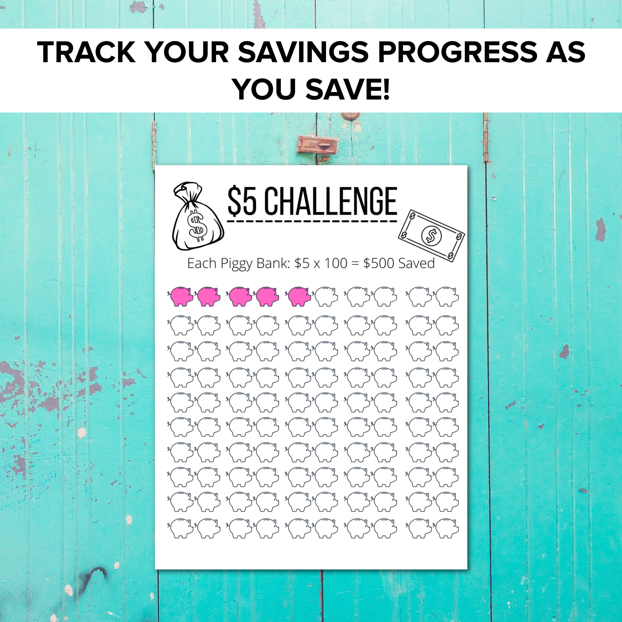 5 Challenge Savings Tracker 5 Dollar Bill Challenge Tracker Savings