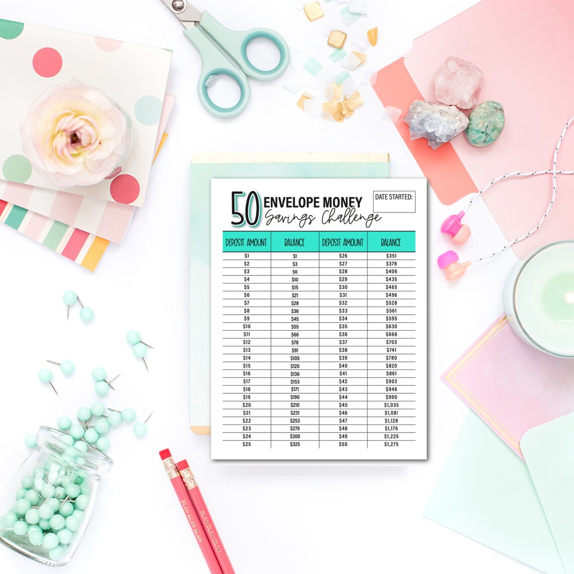 50 Envelope Challenge Printable, Money Saving Challenge, Savings ...