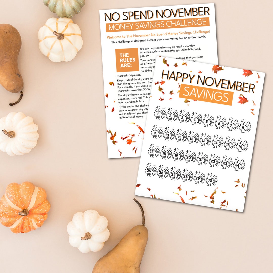 No Spend November Savings Challenge Printable (PDF) - Etsy
