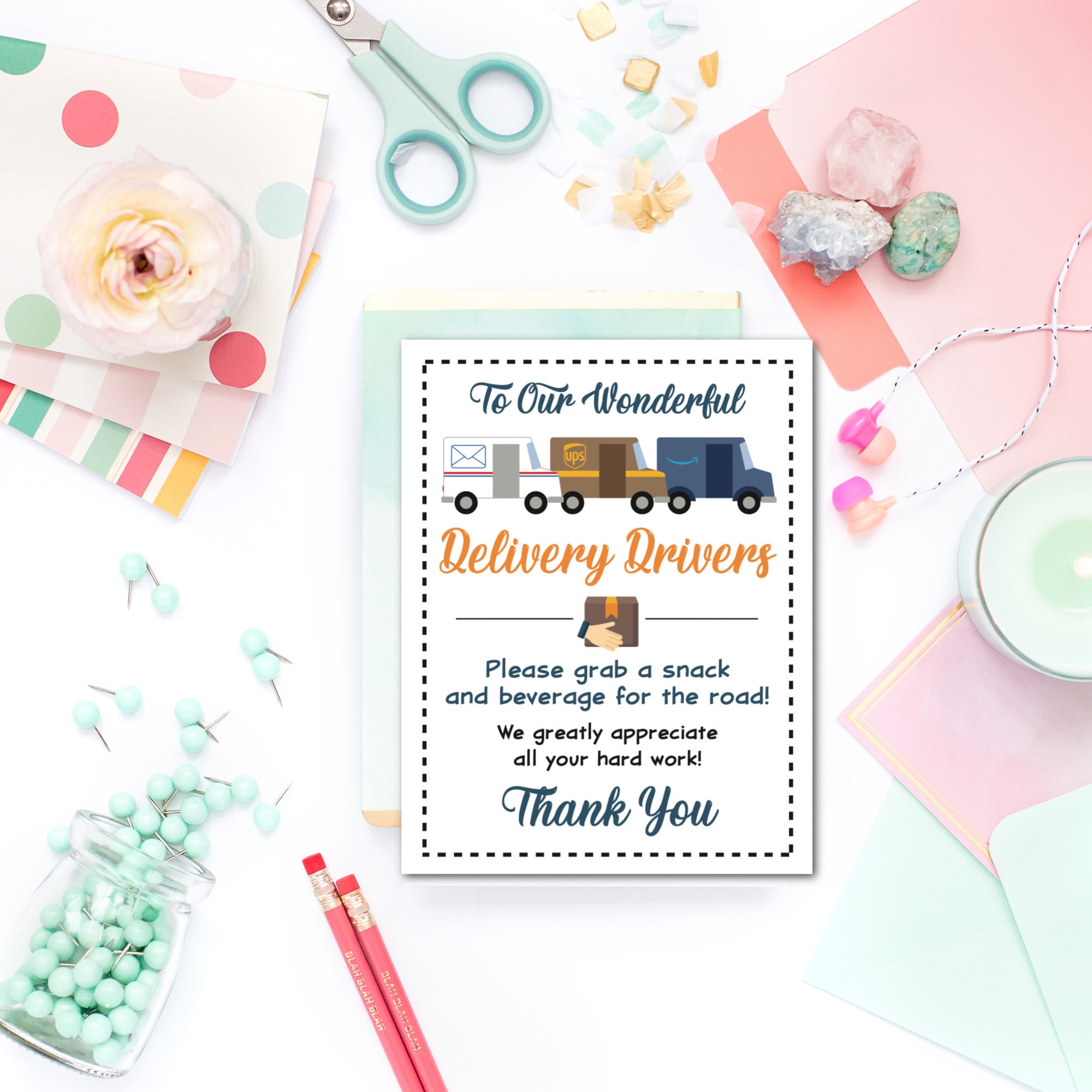 Delivery Driver Thank You Sign, Snack & Drink Printable (PDF) - Etsy