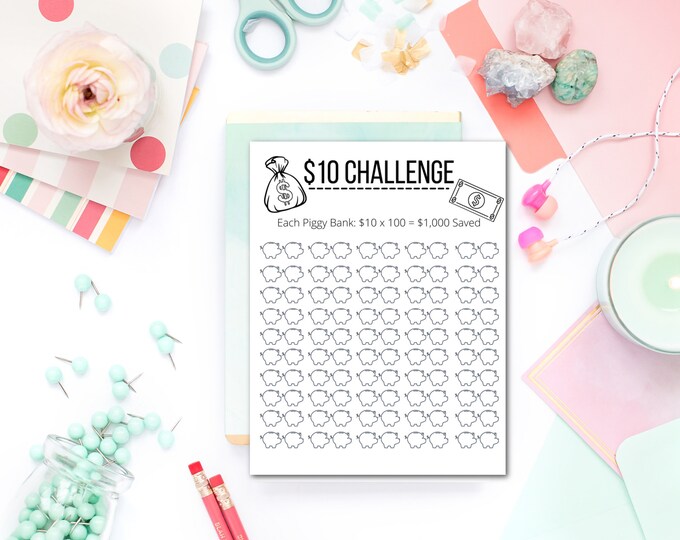 10 Dollar Bill Challenge Printable, Savings Challenge, Savings Tracker ...