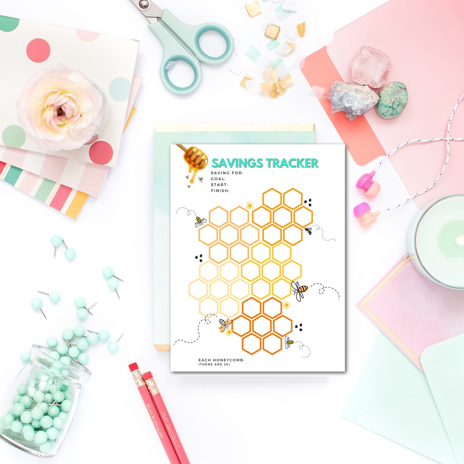 Honeycomb Savings Tracker, Savings Tracker,bee Printable, Printable ...