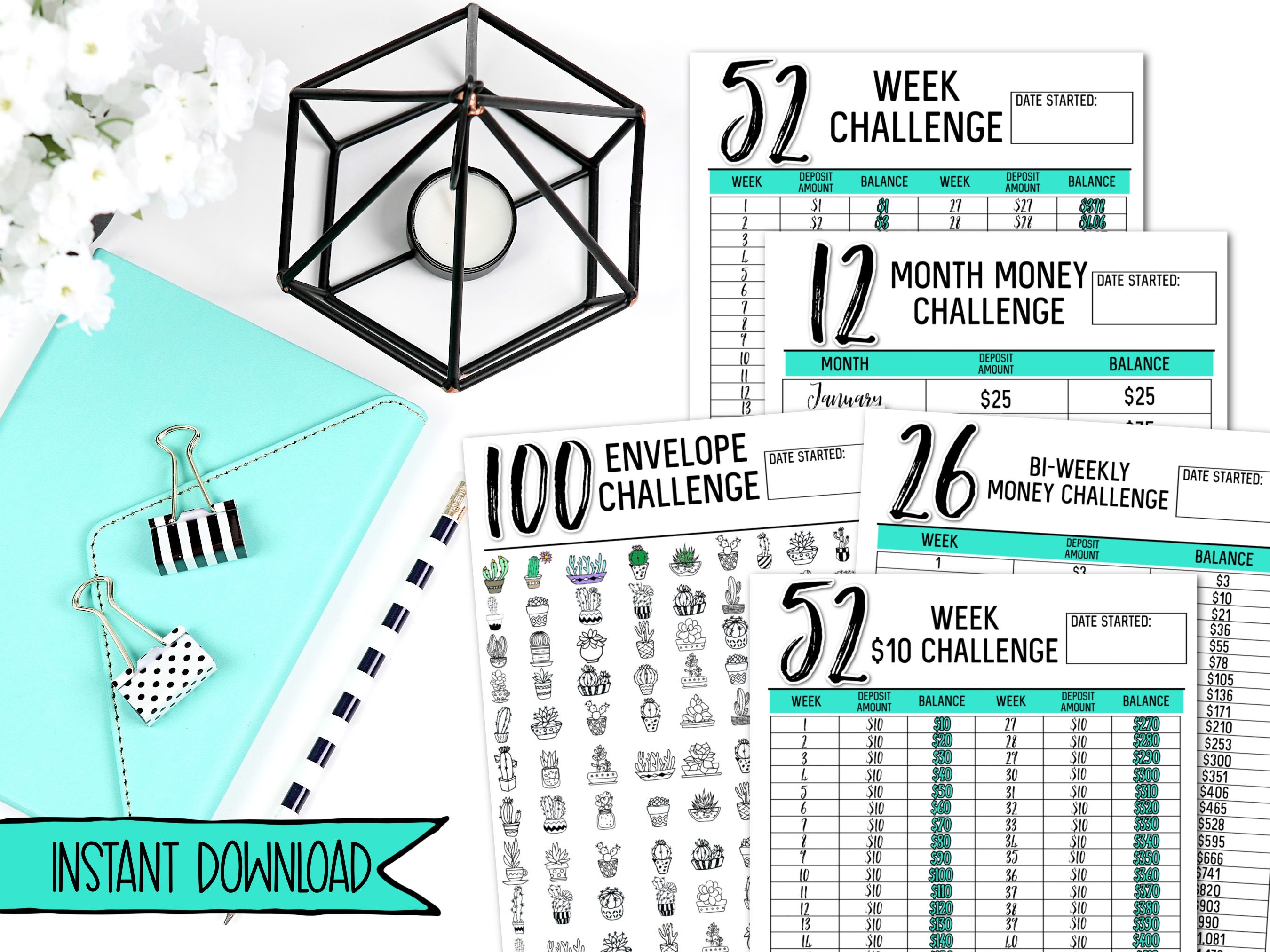 Money Saving Challenge Bundle, Printable Money Savings Challenge ...