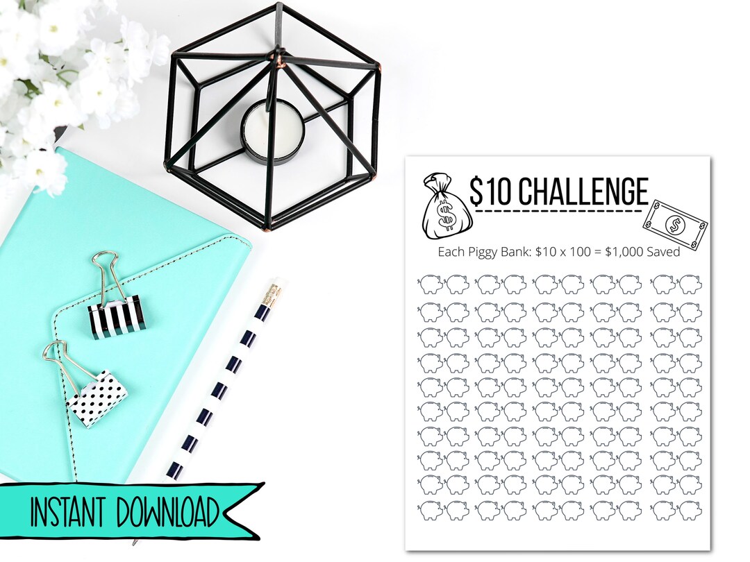 10 Challenge Savings Tracker 10 Dollar Bill Challenge - Etsy