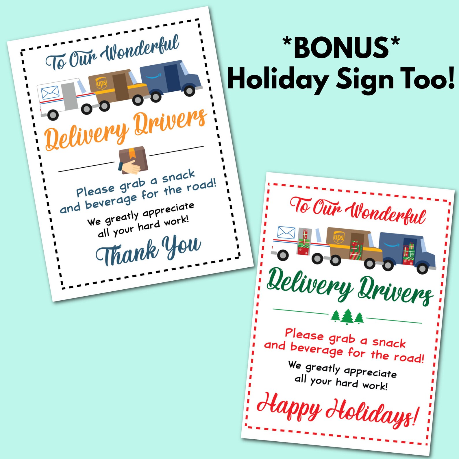 Delivery Driver Thank You Sign, Snack & Drink Printable (PDF) - Etsy