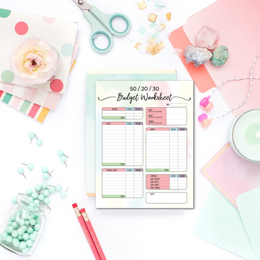 50/30/20 Budget Worksheet, Budget Printable, Budget Tracker, Monthly ...