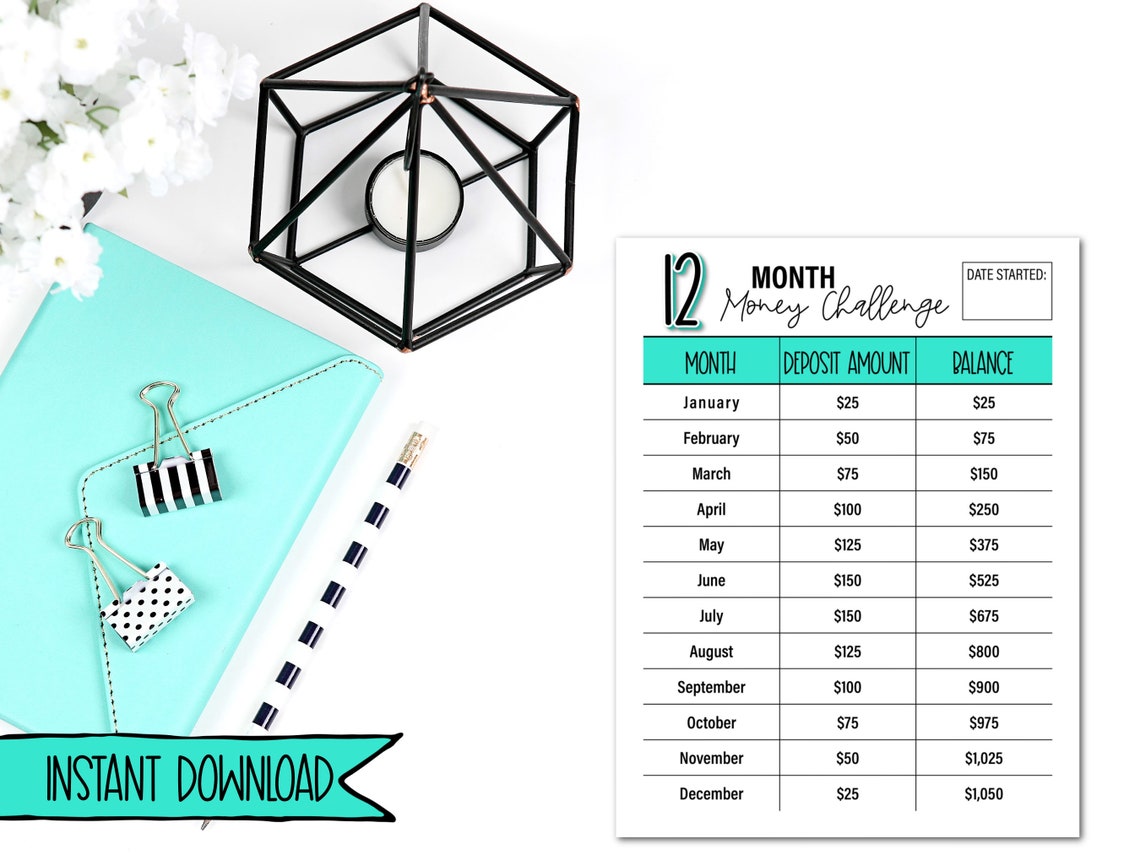 12 Month Money Challenge Monthly Money Savings Challenge - Etsy