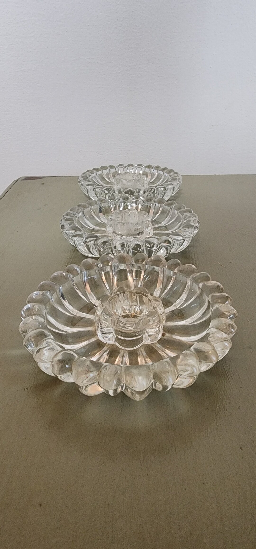 Hazel Atlas Daisy Petal Pressed Glass Candlestick Holders. Set of 3 - Etsy