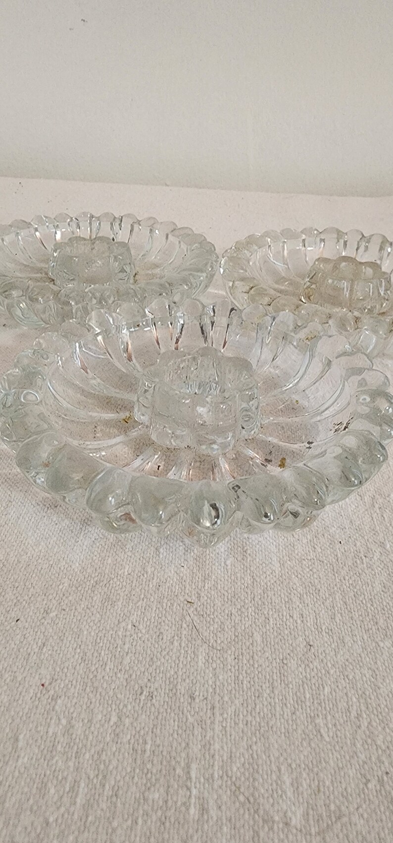 Hazel Atlas Daisy Petal Pressed Glass Candlestick Holders. Set of 3 - Etsy