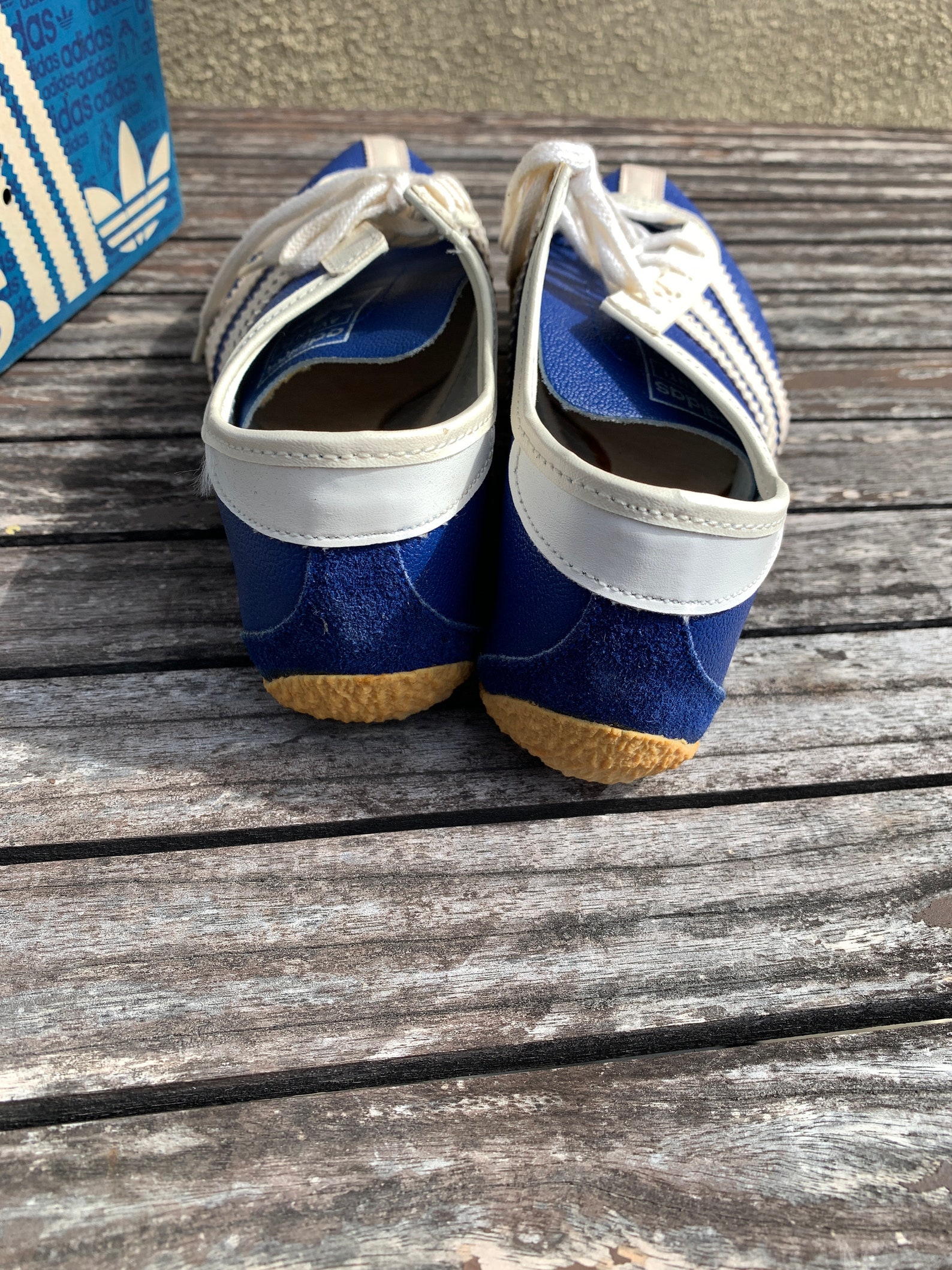 Vintage Adidas Track Shoes / Retro Sneakers Blue & White Stripes ...