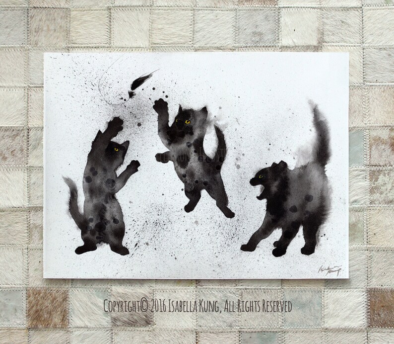 Cat Inklings No.12 Art Print, Black Cat Ink Painting - Etsy