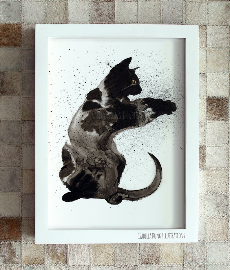 Cat Inklings No.5 Art Print, Black Cat Ink Painting - Etsy