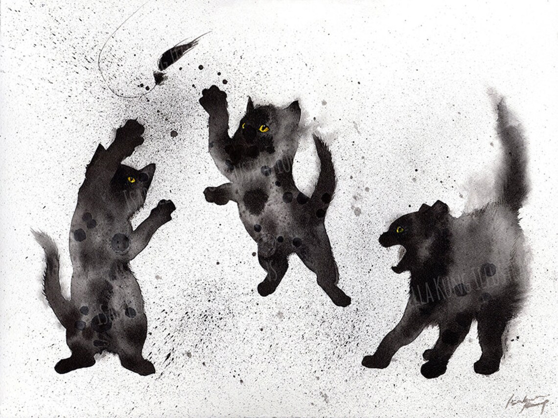 Cat Inklings No.12 Art Print, Black Cat Ink Painting - Etsy