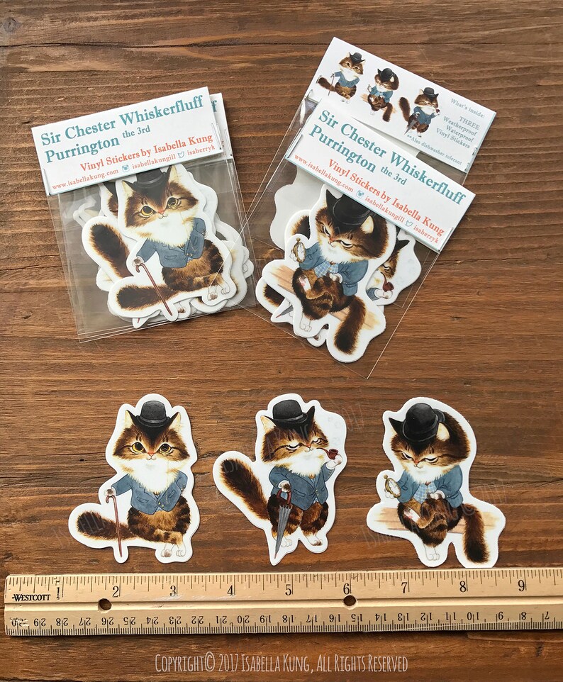 Dapper Cat Vinyl Stickers set of 3 - Etsy