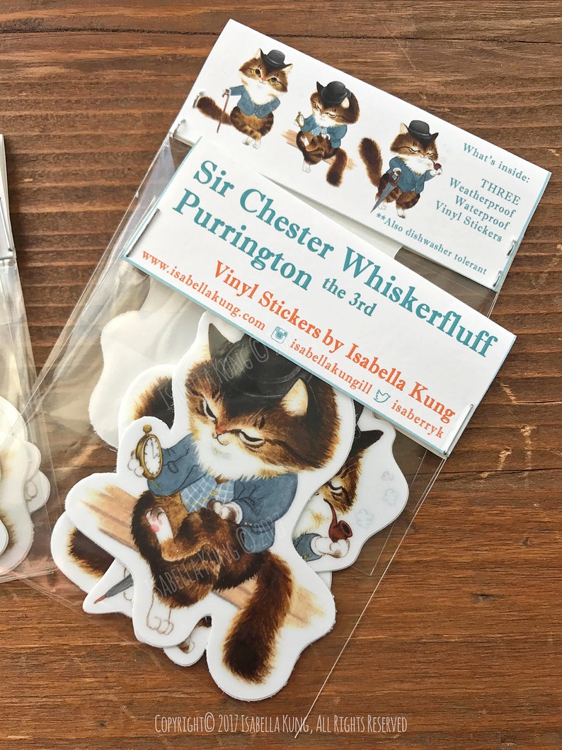 Dapper Cat Vinyl Stickers set of 3 - Etsy