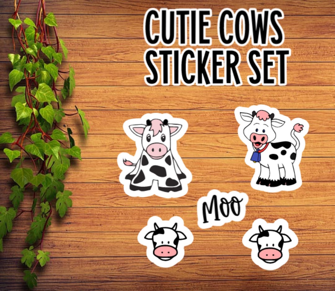 Cutie Cow Sticker Pack: Glossy Laminated Animal Stickers - Etsy