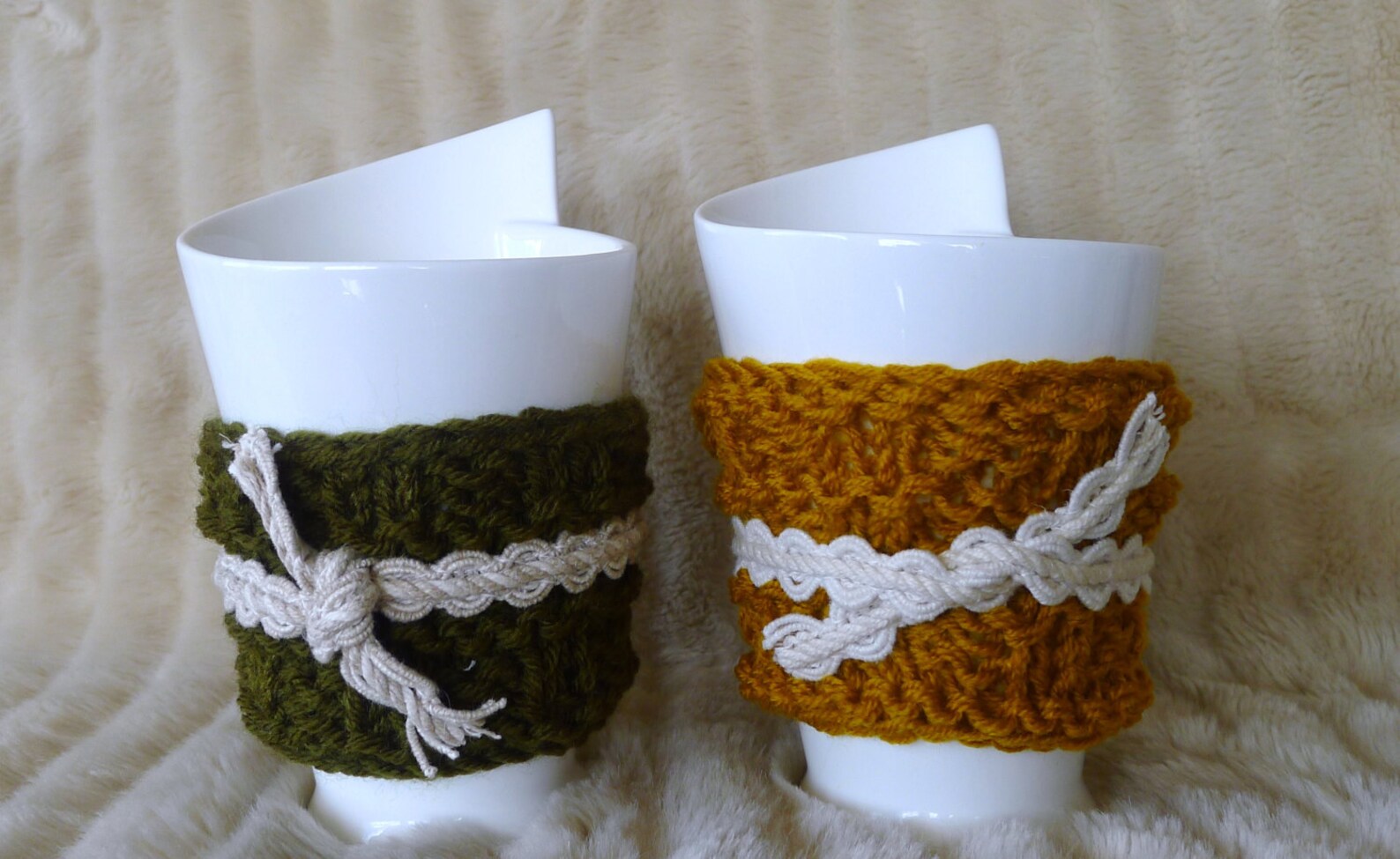 Tea Mug Sleeves. Set of 2 Coffee Cup Cozy. Hand Knit Mug Cozy. Tea Mug ...