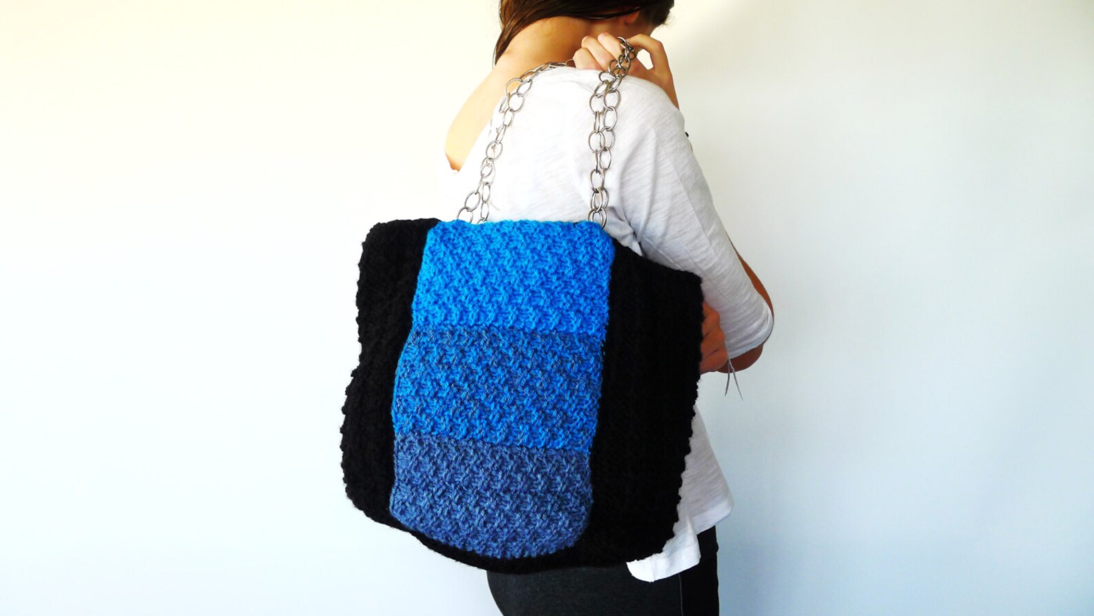 Big Black Bag. Shoulder Tote Bag. Large Knitted Bag. Gift Idea for Her ...