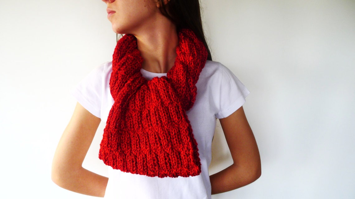 Red Infinity Scarf. Knit Cowl Scarf. Cotton Knitted Scarf. Summer ...