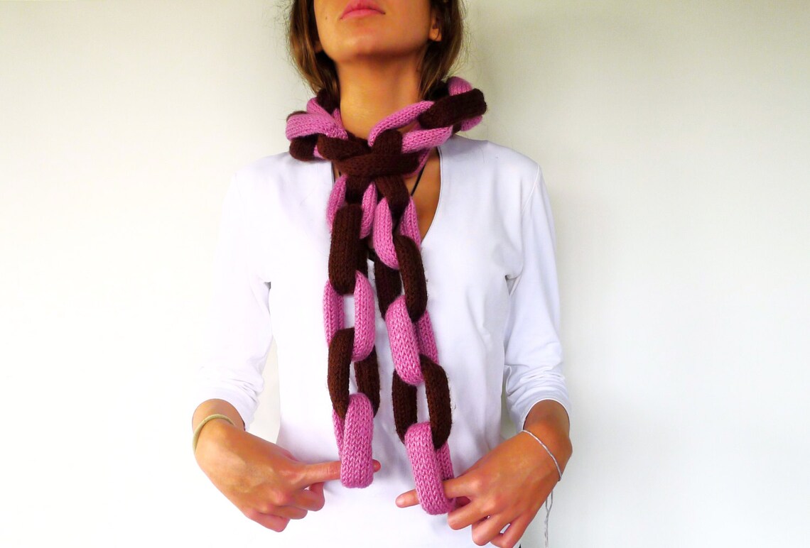 Chain Link Scarf. Brown & Pink Chain Scarf. Unique Handmade Scarves ...