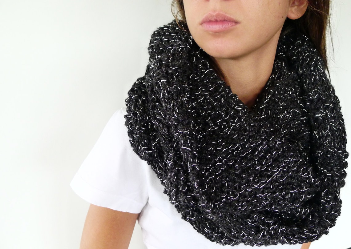 Cuello bufanda negro hecho a mano Bufandas cerradas tejidas Cuellos de ...