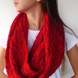 Red Infinity Scarf. Knit Cowl Scarf. Cotton Knitted Scarf. Summer ...