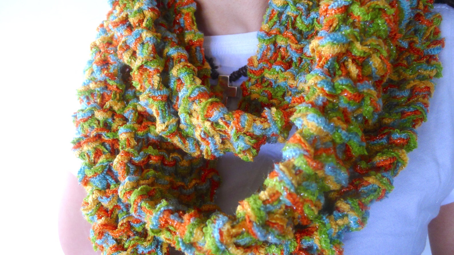 Colorful Scarf Necklace. Multicolor Infinity Scarf With Fringes. Knit ...