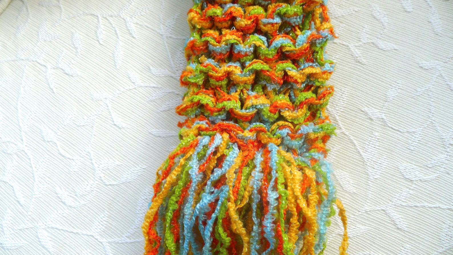 Colorful Scarf Necklace. Multicolor Infinity Scarf With Fringes. Knit ...