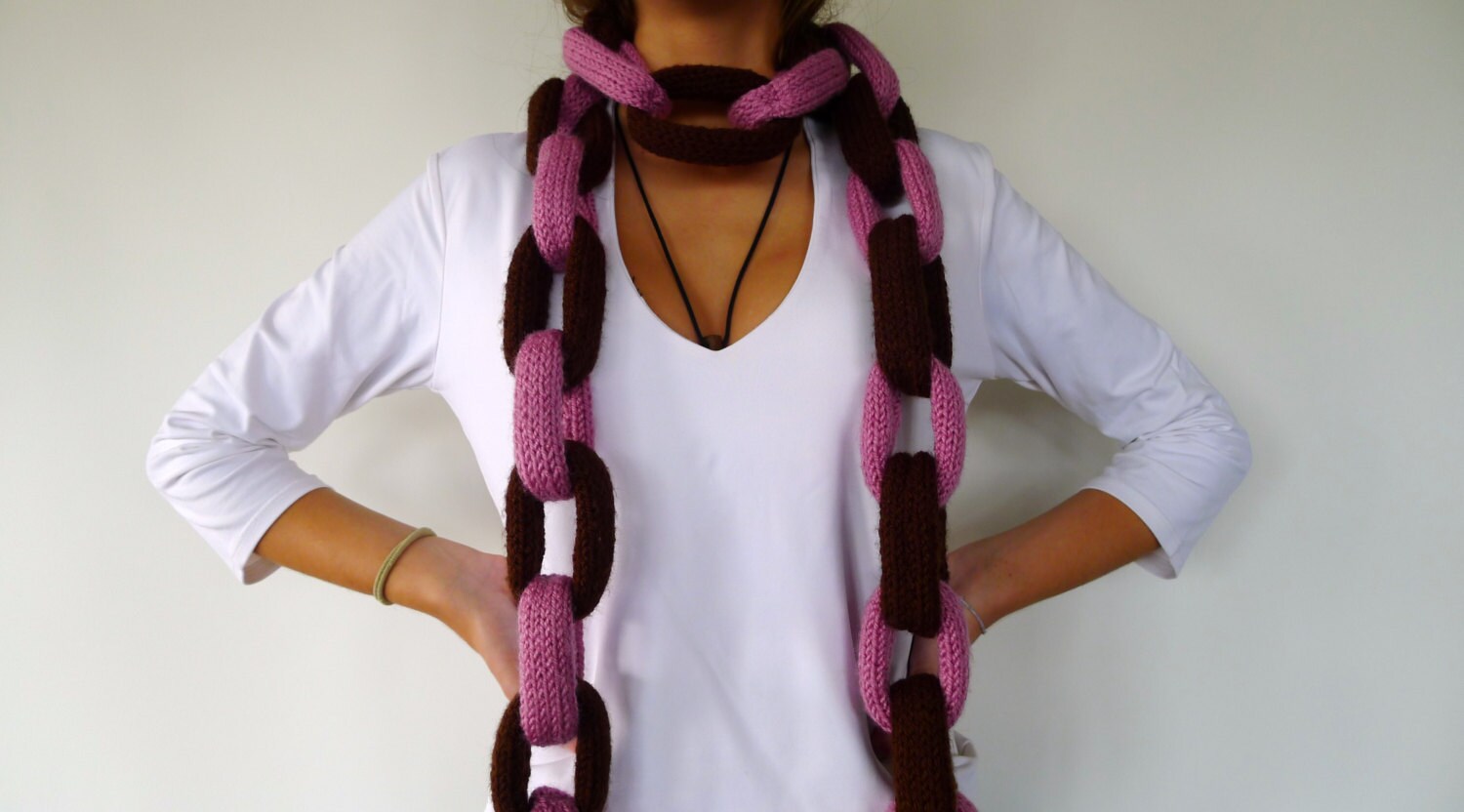 Chain Link Scarf. Brown & Pink Chain Scarf. Unique Handmade Scarves ...