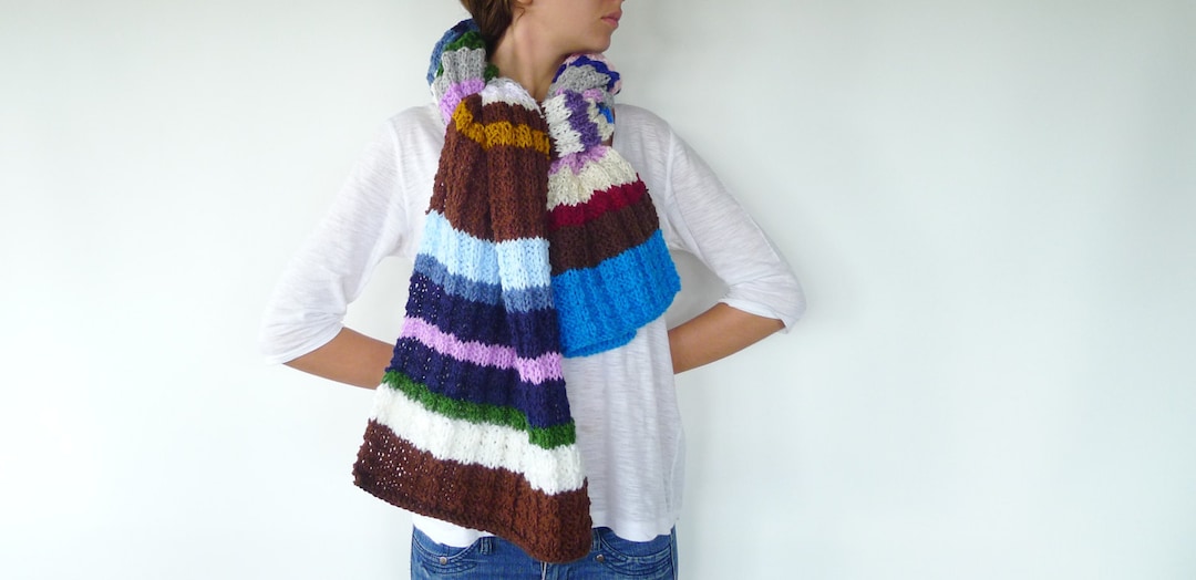 Knit Striped Scarf | Multi Coloured Scarf | Women's Wool Scarf |striped ...