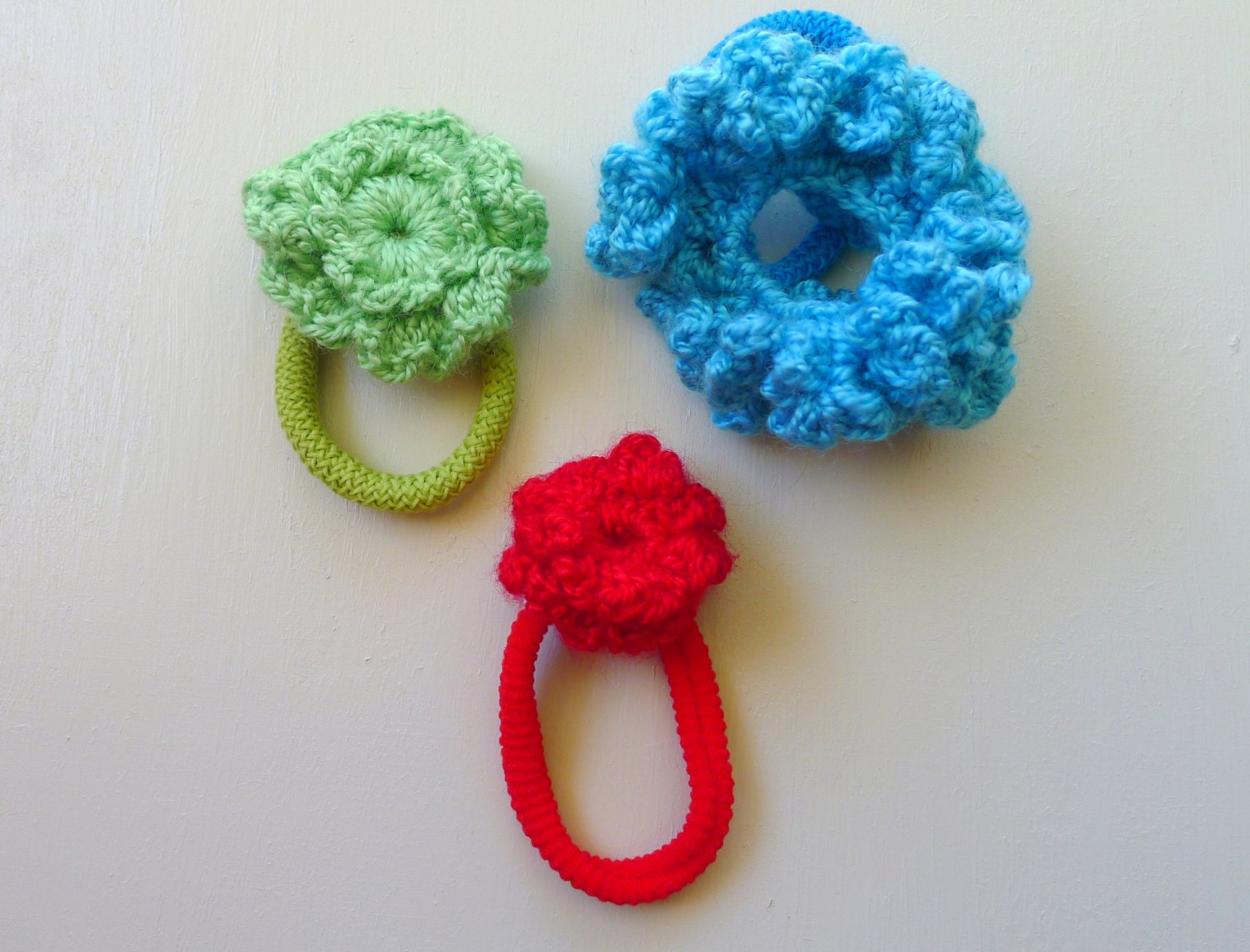 Hand Crochet Hair Scrunchies for Girls and Women. Flowers Pony Tail ...