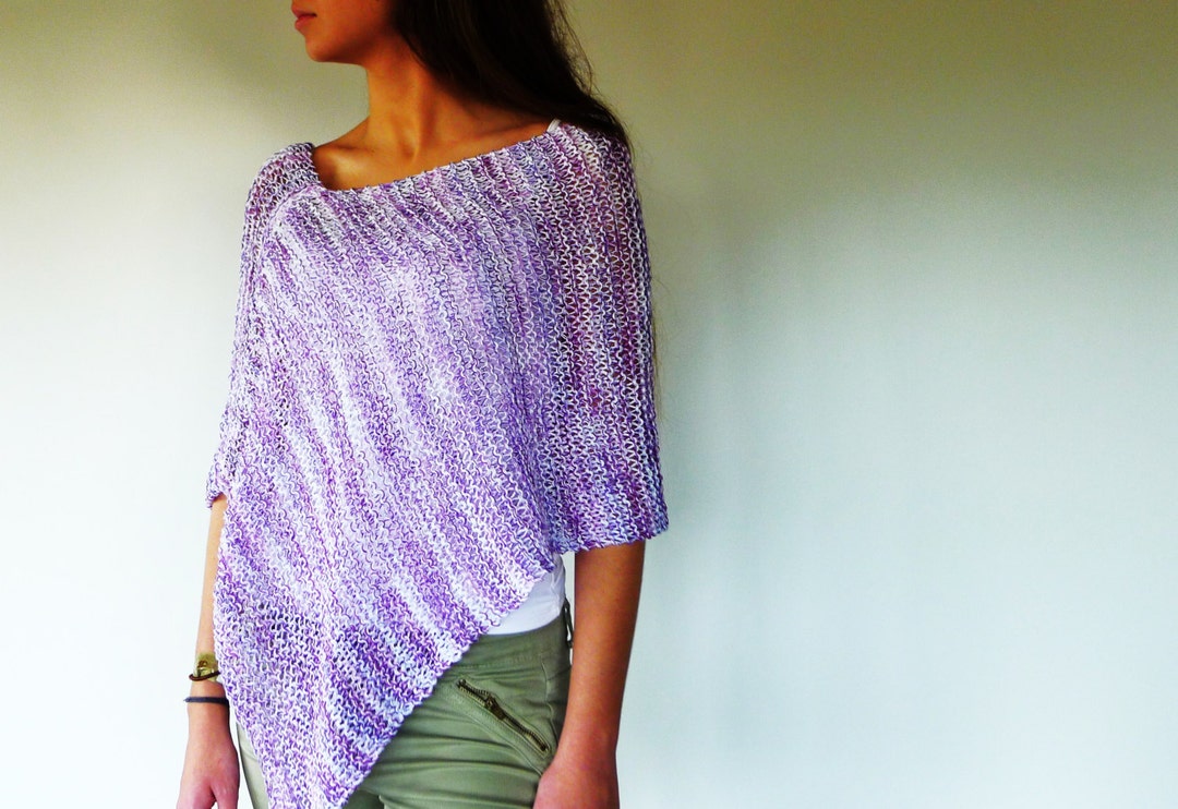 Knit Poncho in Lilac and White. Women's Summer Poncho. Cotton Beach ...