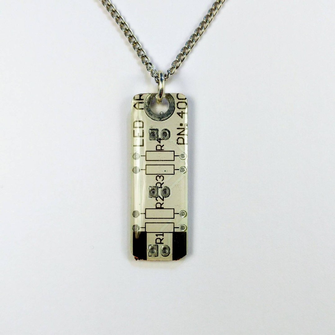 Circuit Board Necklace White Pendant Recycled Jewelry PCB Techie Silver ...
