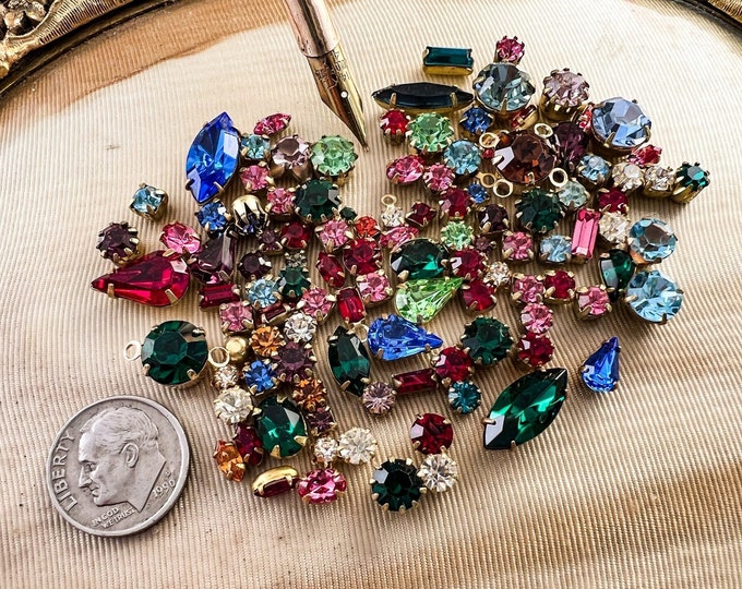 500 Assorted Vintage Glass Rhinestones Various Colors and Sizes All ...