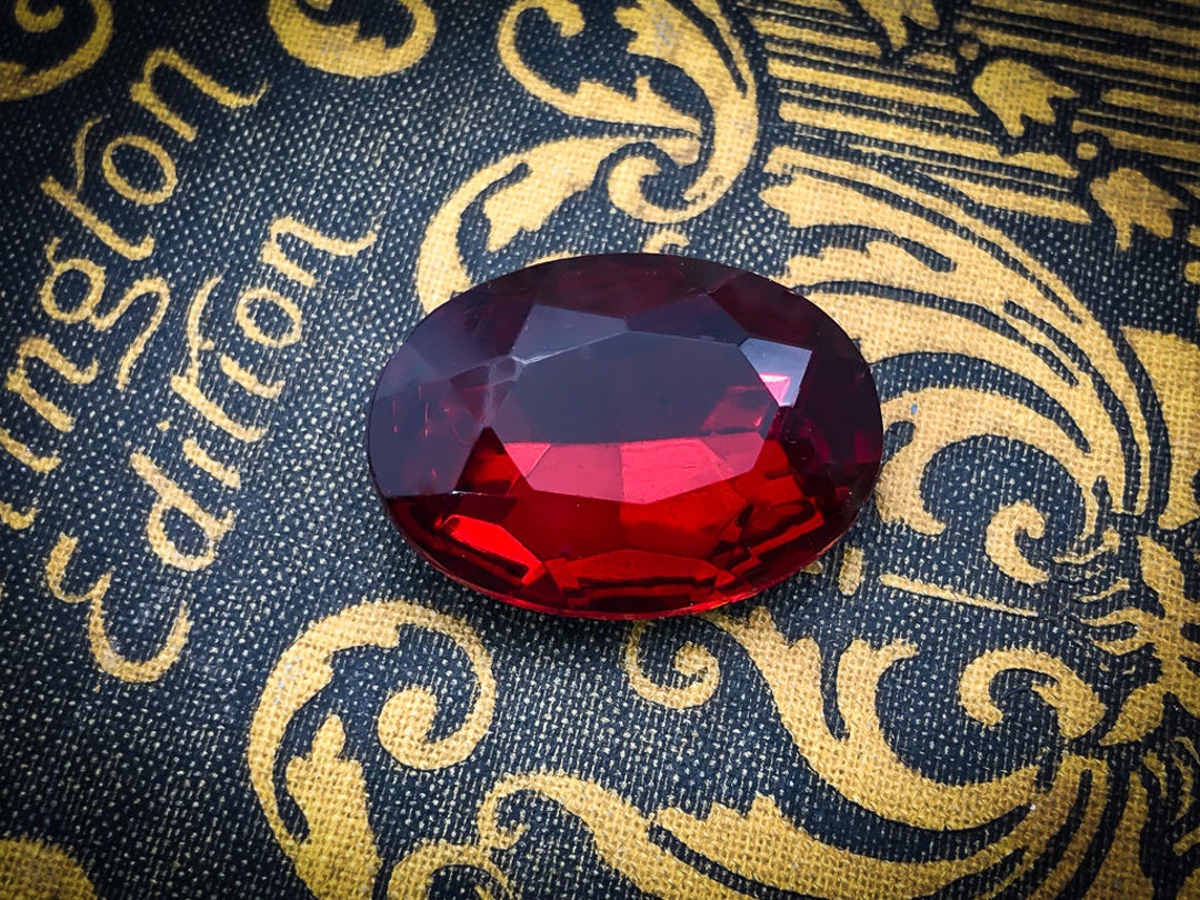Vintage 25x18mm Oval Siam Ruby Red Glass Large Cabochon Jewel Gem Stone ...