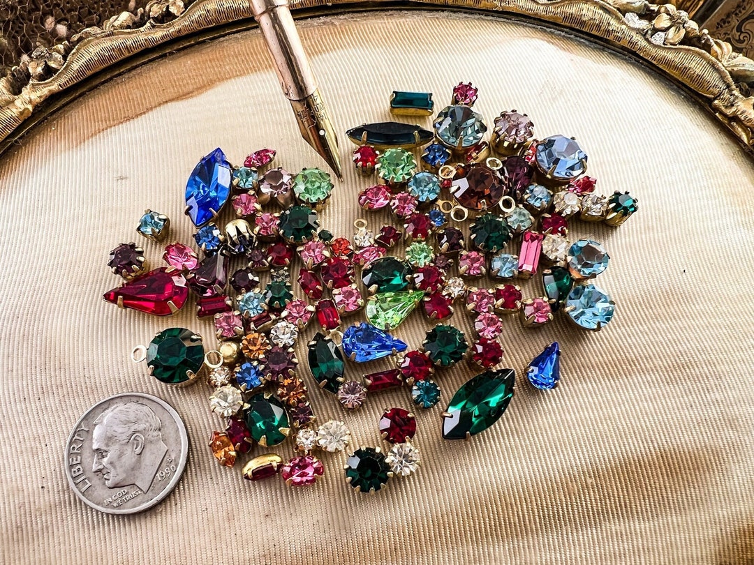 Vintage SET Rhinestones in Settings Lot Fancy Mix - Large Fancy Sizes ...