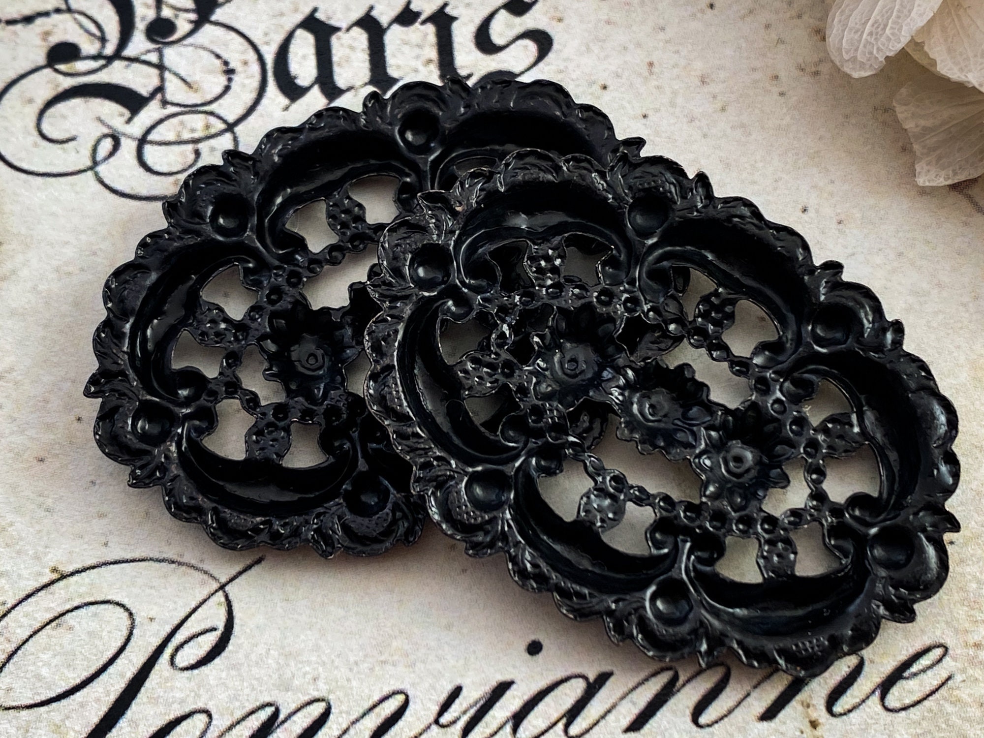 Victorian Large Filigree Pendant Brass Finding Black Brass Floral ...