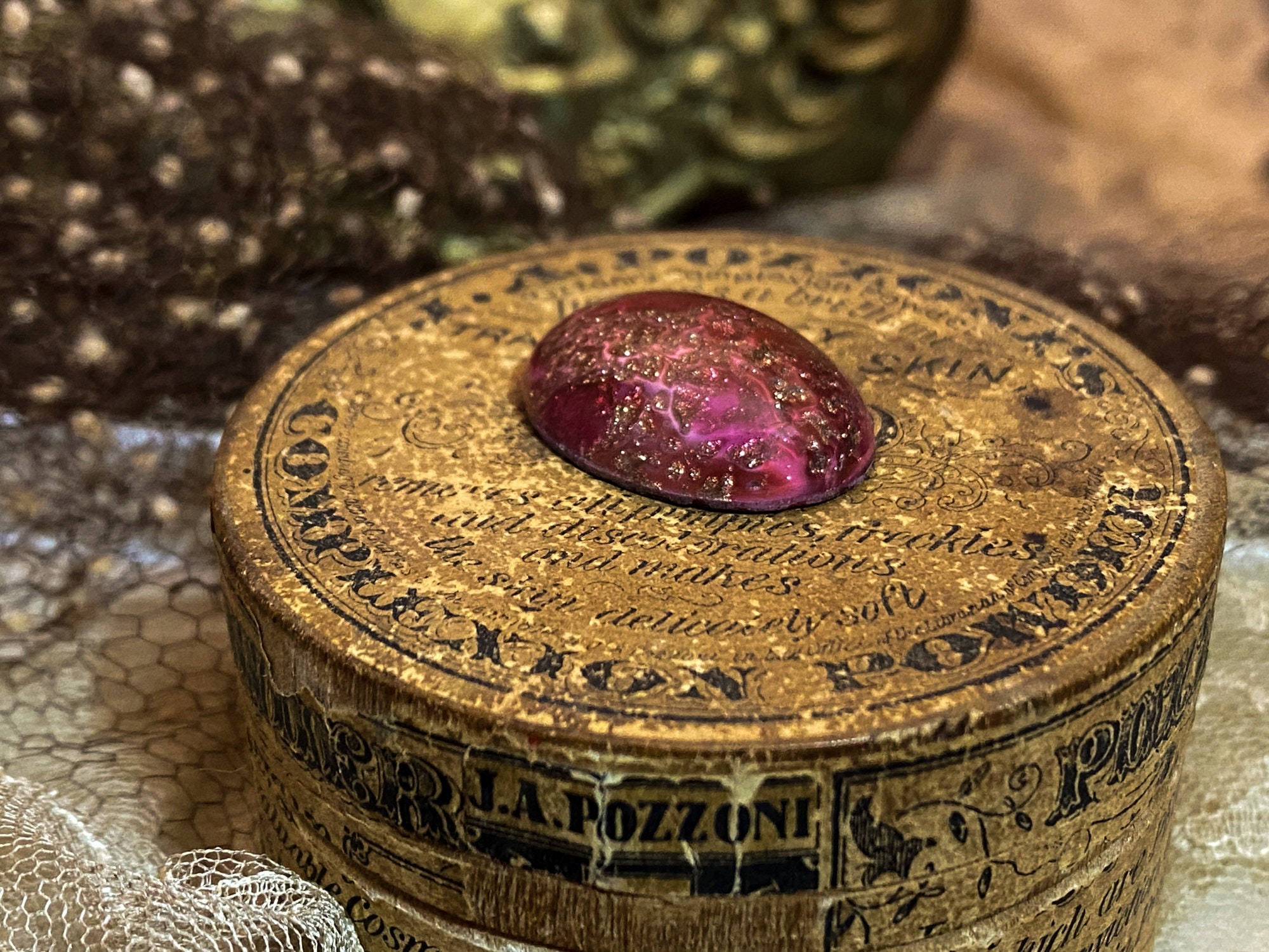 Vintage 25x18mm Red Ruby Gold Oval Galaxy Gem Jewel Stone Cabochon West ...