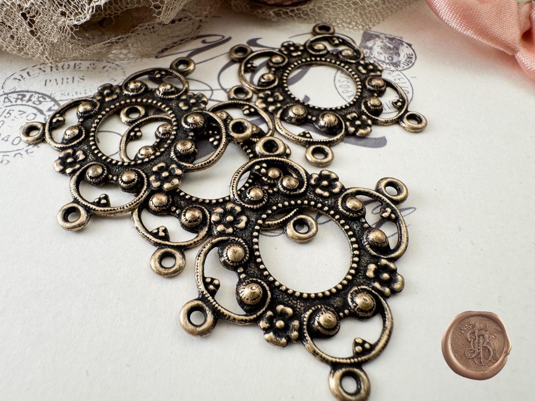 Medieval Filigree Victorian Stamping Open Square Bracelet 4 Ring Link ...