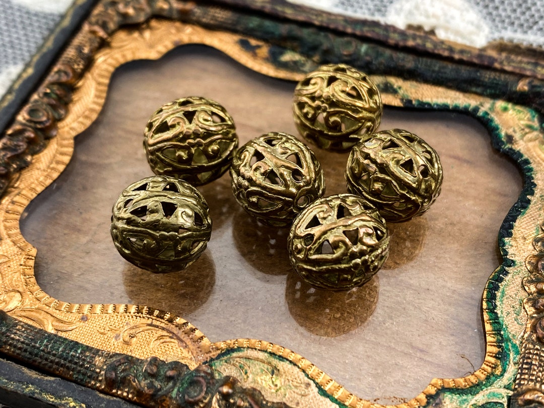 Vintage 10mm Brass Metal Filigree Bead - Decorative Filigree Brass Bead ...
