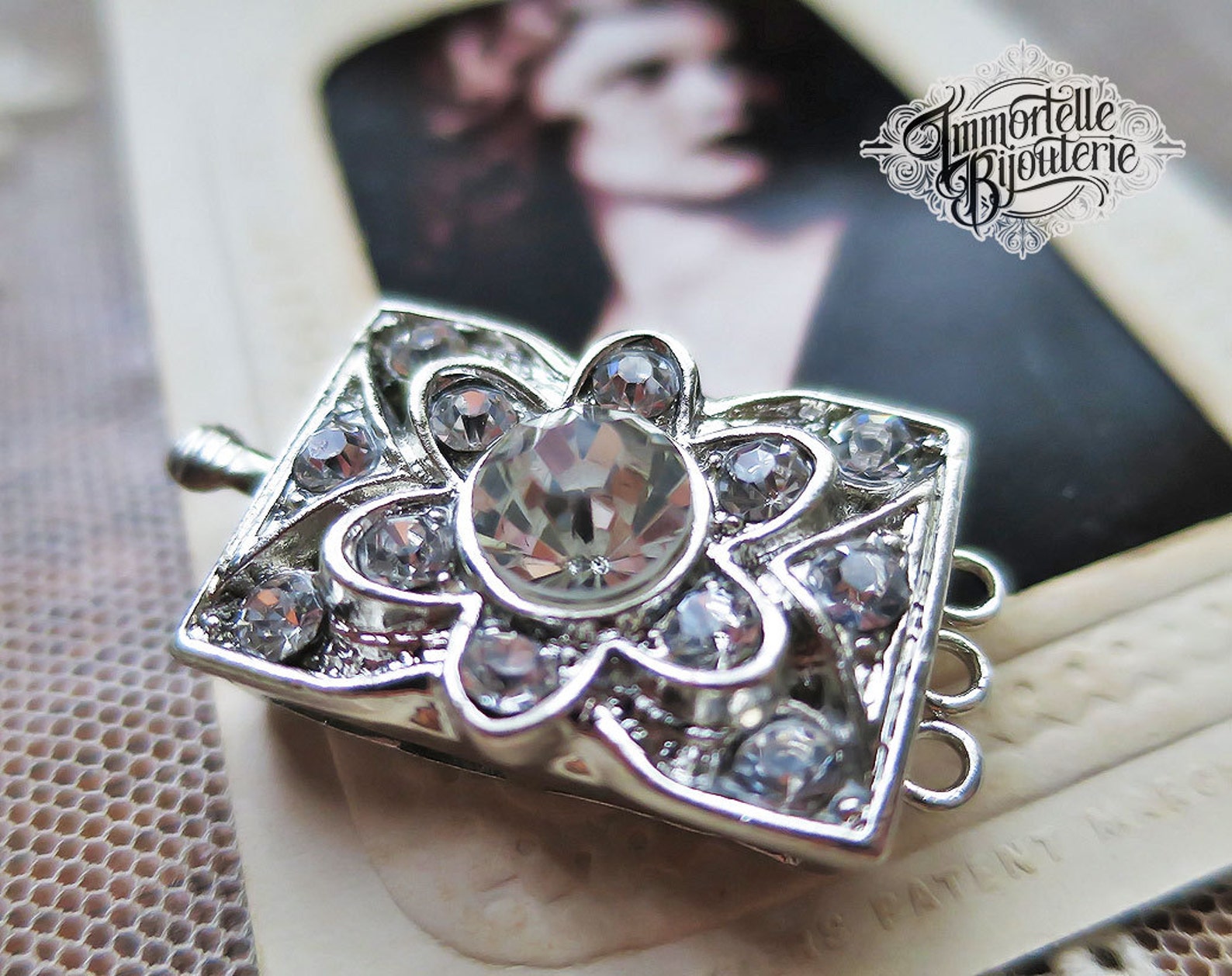 Large Vintage Rhinestone Clasp - 34x19 - 1-3 Strand Necklace Floral ...