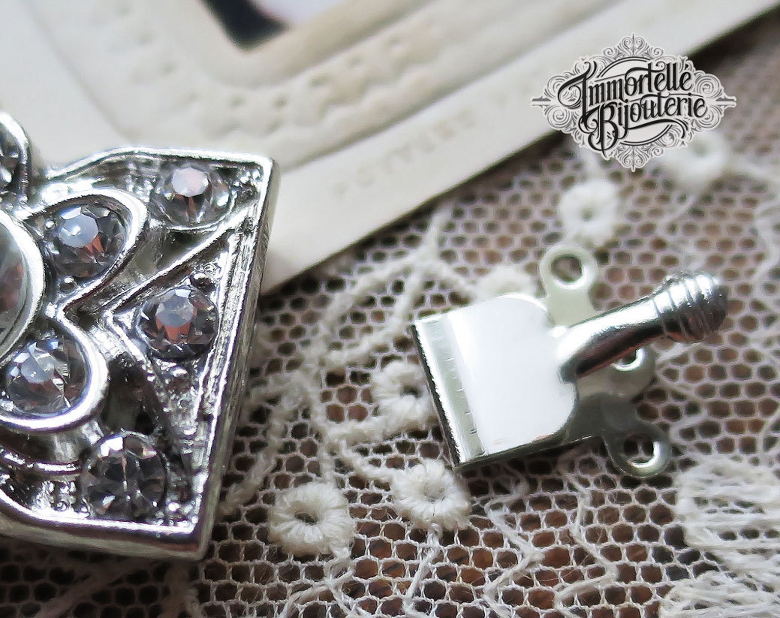 Large Vintage Rhinestone Clasp - 34x19 - 1-3 Strand Necklace Floral ...