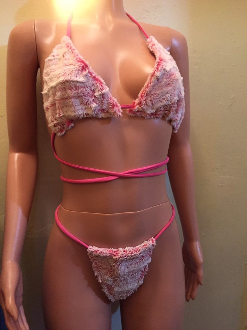 Pink Fur Bikini Top Etsy