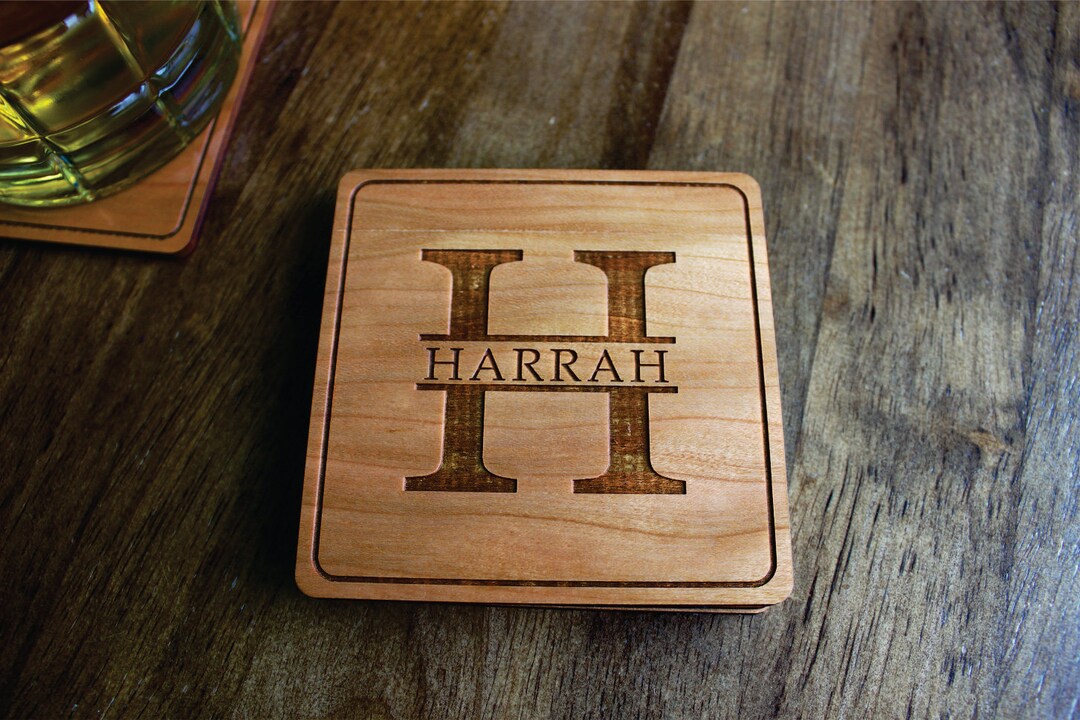 Personalized Drink Coaster, Engraved Wood Monogram Coaster, Custom ...