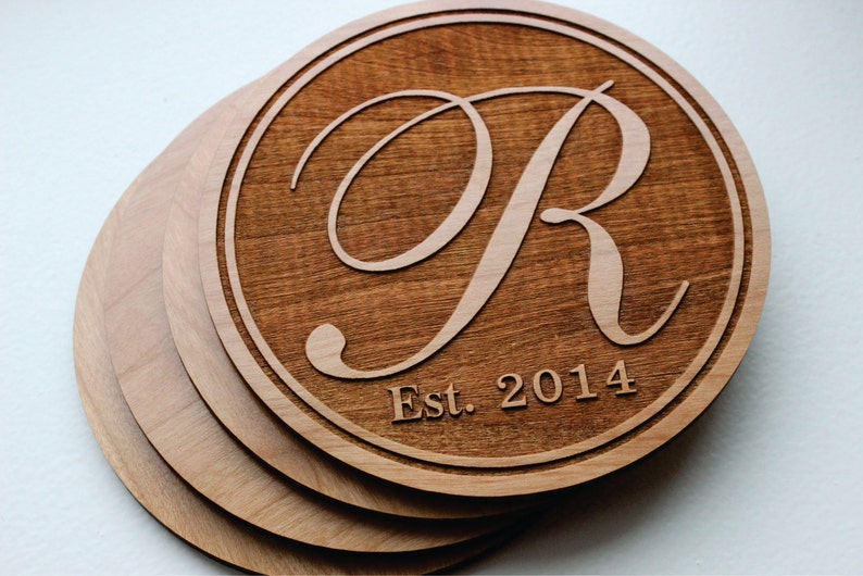 Personalized Monogram Coaster Set of 4 Custom Engraved Cherry - Etsy