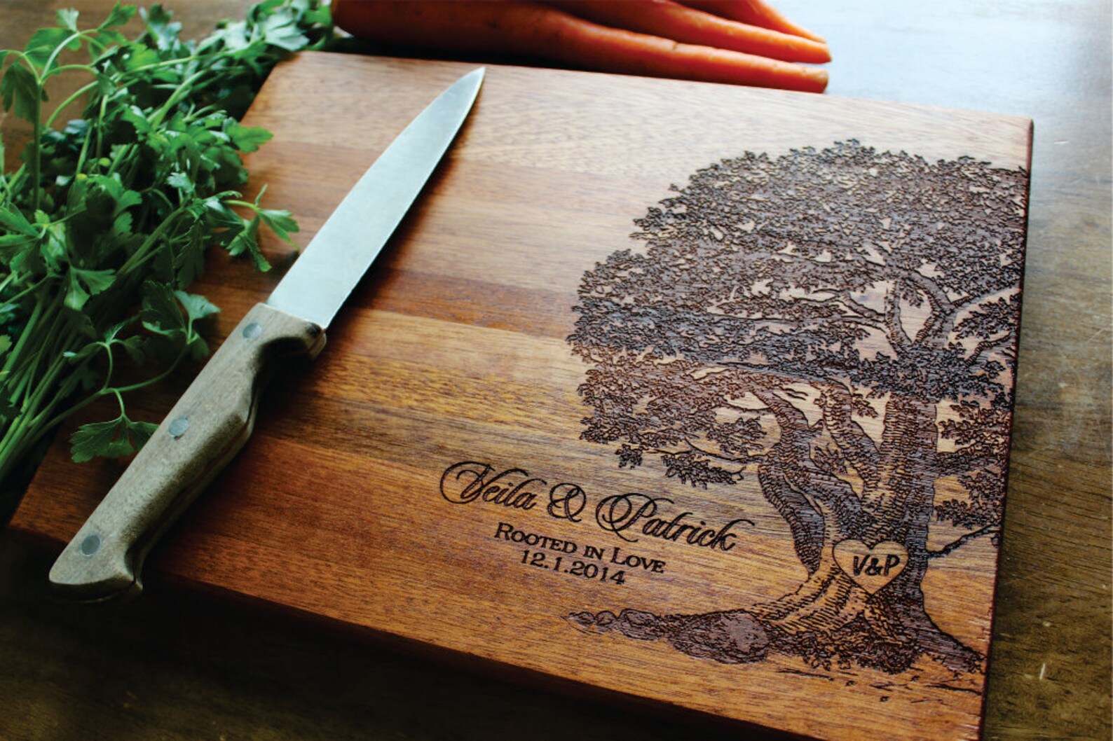 Engraved Tree Cutting Board, Wedding, Anniversary, Womens Gift, Husband ...