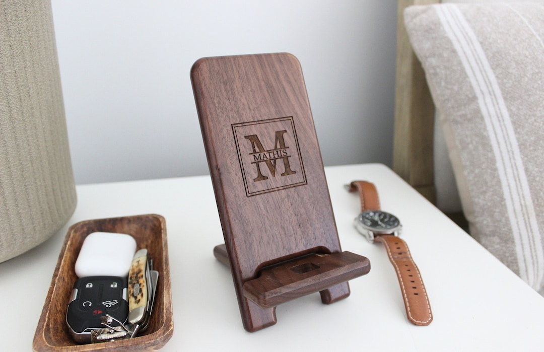 Personalized Phone Holder, Custom Engraved Charging Station, Unique ...
